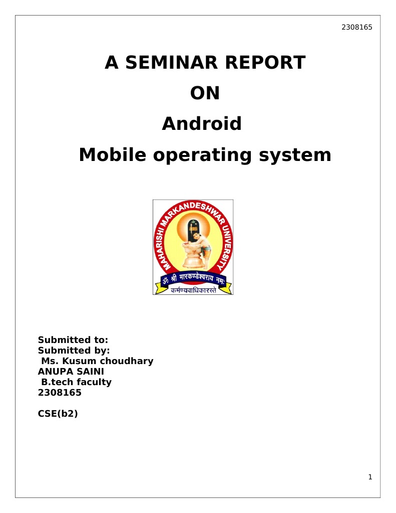 A Seminar Report On Android Mobile Operating System Pdf Android Operating System Java
