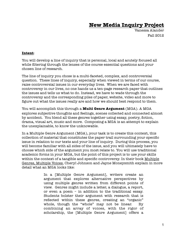New Media Inquiry Project: Intent | PDF | Citation | Genre