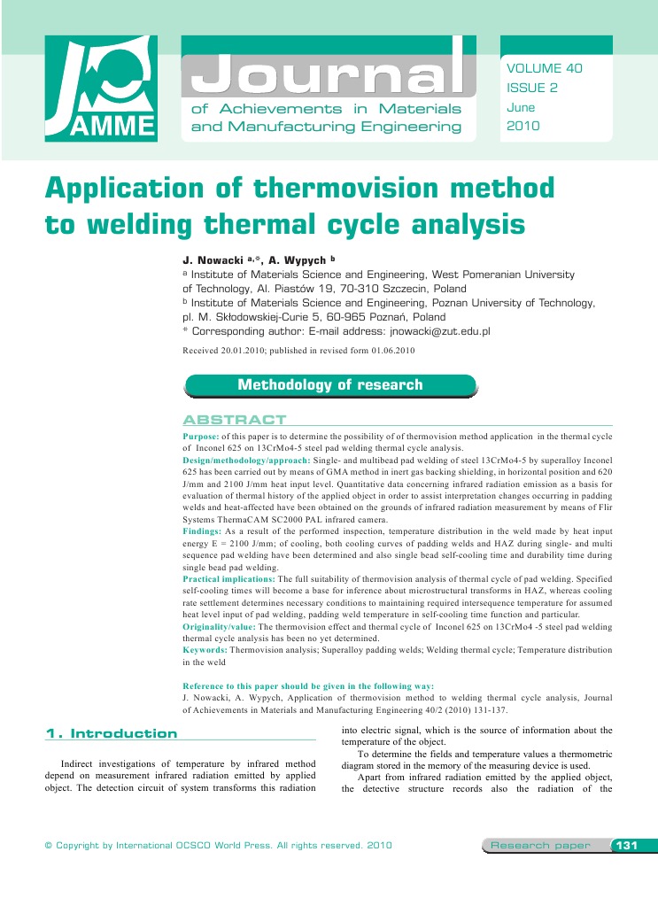 Application of Thermovision Method | PDF | Infrared | Welding