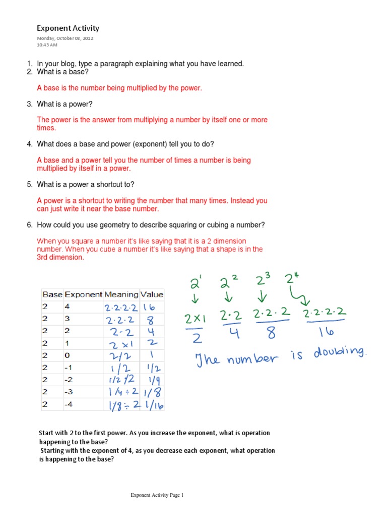 Exponent Activity | PDF | Exponentiation | Numbers