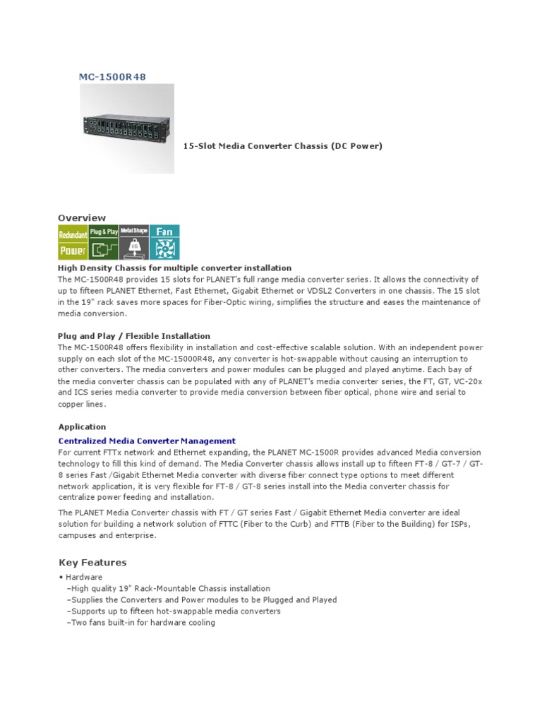15-Slot Media Converter Chassis (DC Power) | PDF | Fiber To The X ...