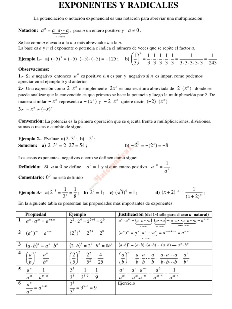 Exponentes y Radicales | PDF | Factorización | Logaritmo