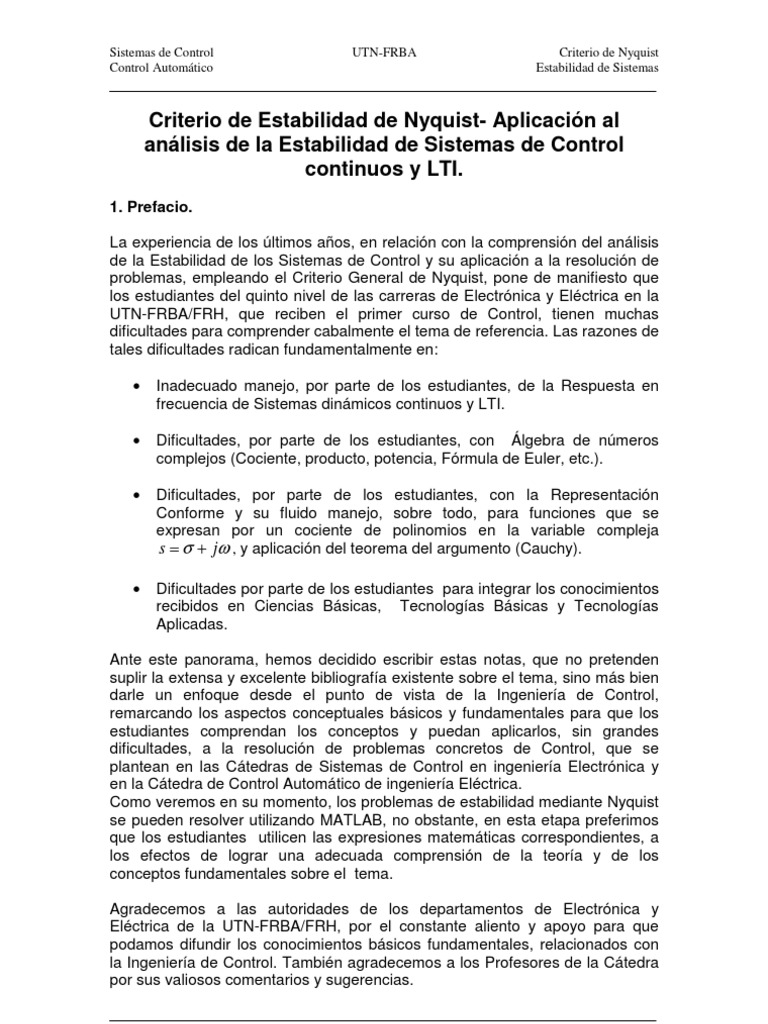Criterio de Estabilidad de Nyquist | PDF | Geometria plana) | Análisis ...