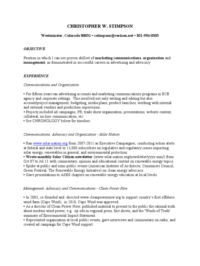 Marketing Communications Manager Director in Denver CO Resume ...