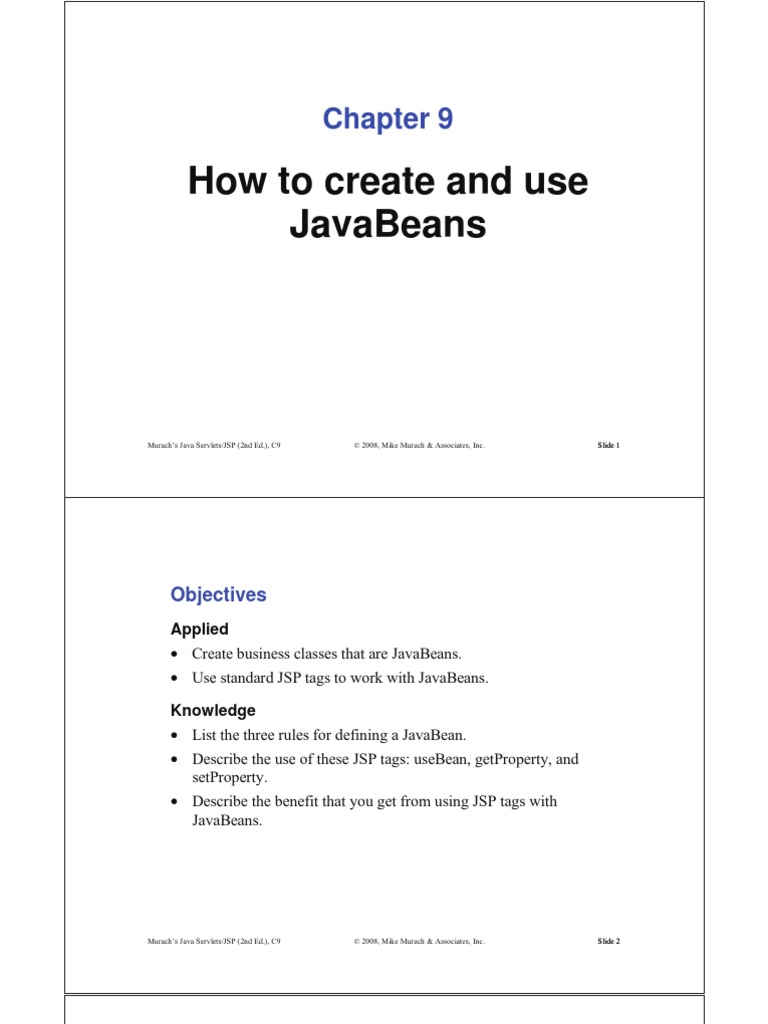 How To Create and Use Javabeans: Objectives | PDF | Java Server Pages ...