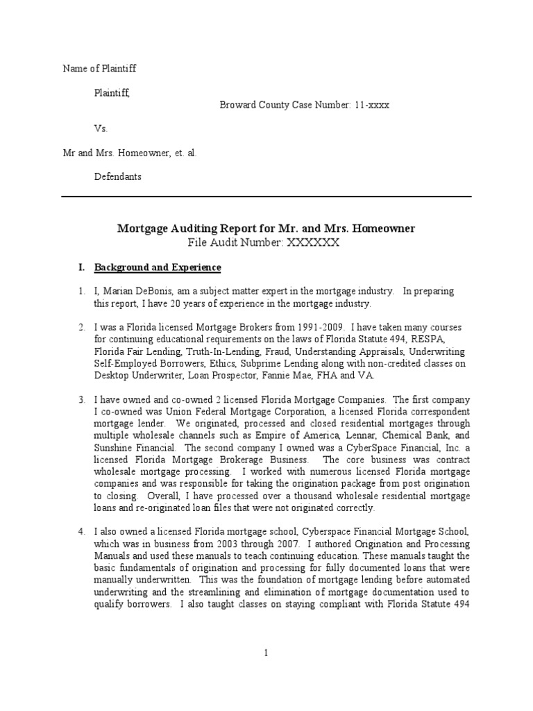 Mortgage Auditing Report For Mr. and Mrs. Homeowner - Audit-Template ...