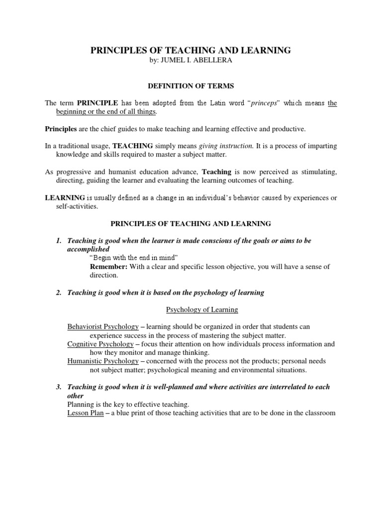 Principles of Teaching and Learning | Learning | Experience