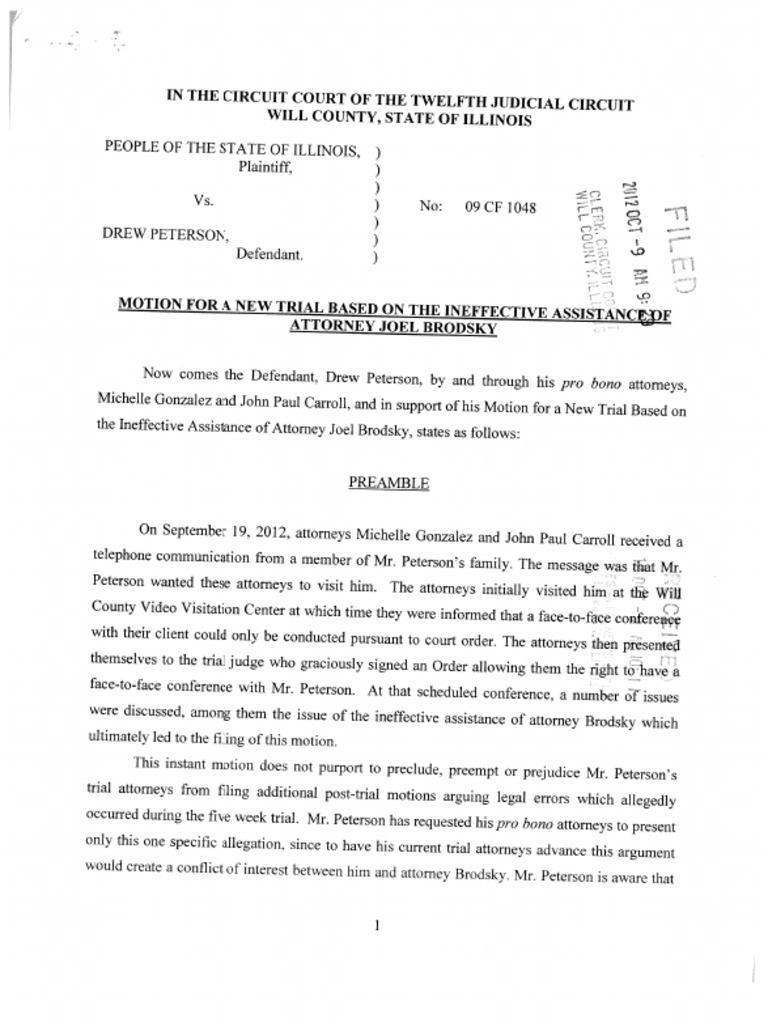 Drew Peterson Ineffective Counsel Motion against Joel Brodsky