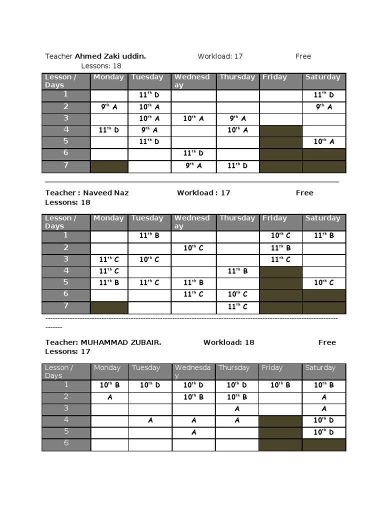Teacher Timetable Format | PDF