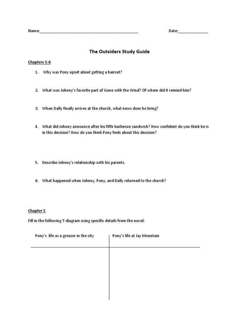 Outsiders Chapters 5-6 Study Guide | PDF
