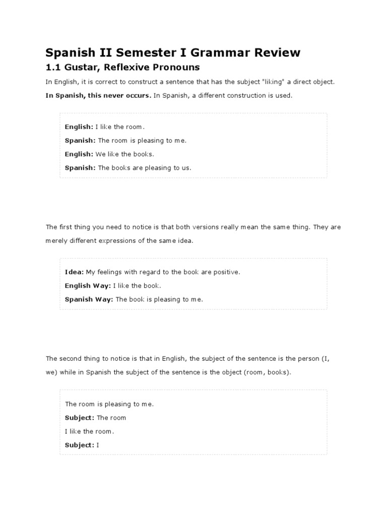 Spanish II Semester I Grammar | PDF | Grammatical Conjugation | English ...