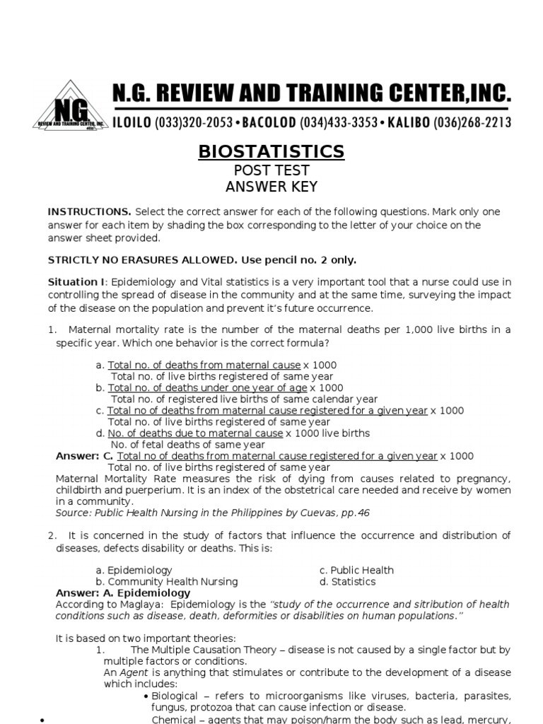 Biostat Post Test Answer Key Pdf Preventive Healthcare Epidemiology