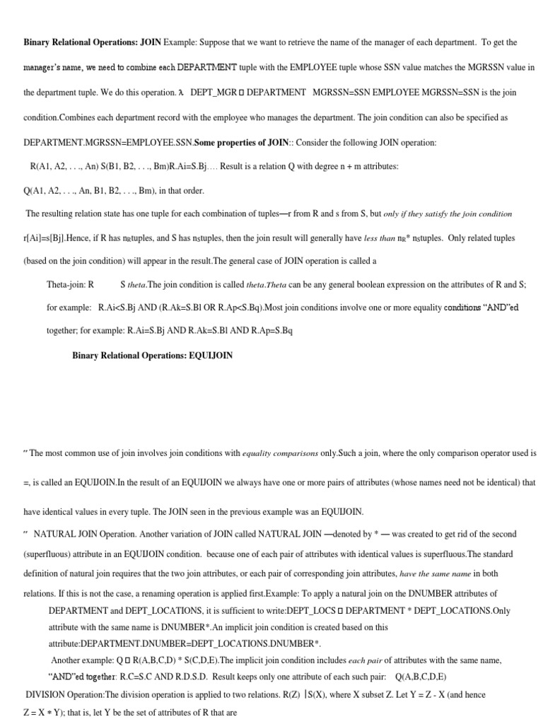 Binary Relational Operations Pdf Relational Database Relational Model