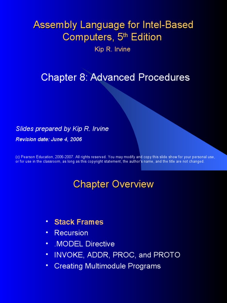 Assembly Language For Intel-Based Computers, 5 Edition | PDF | Subroutine | Parameter (Computer ...