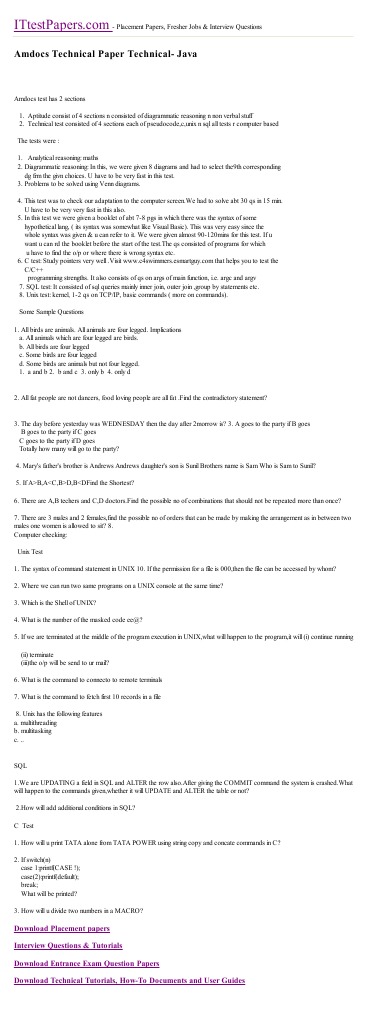 1017 - Amdocs Technical Paper Technical - Java | Download Free PDF | C (Programming Language) | Unix