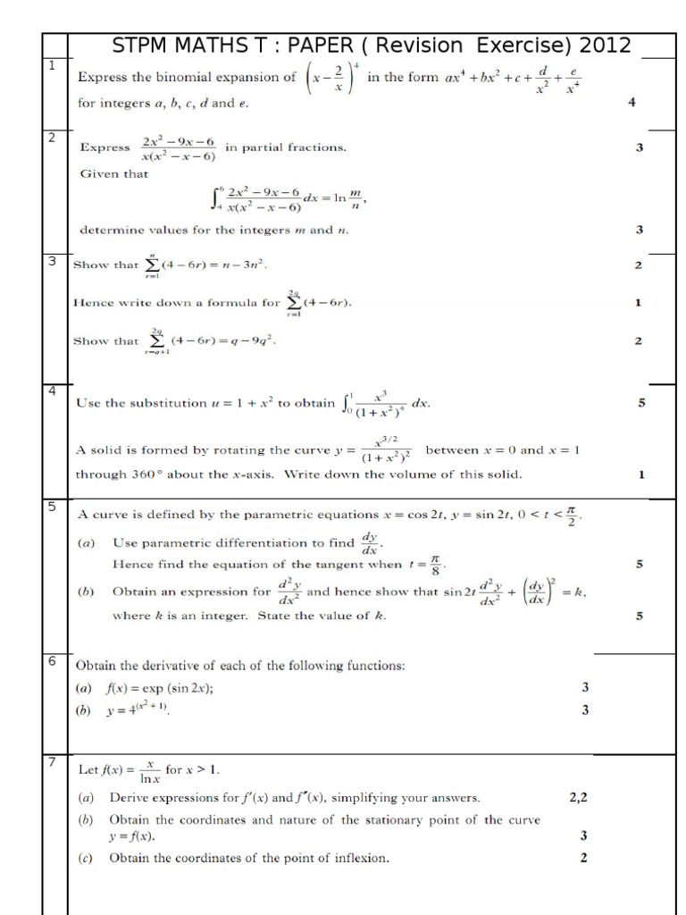 Revision STPM Maths T Paper 1 2012 | PDF | Technology & Engineering