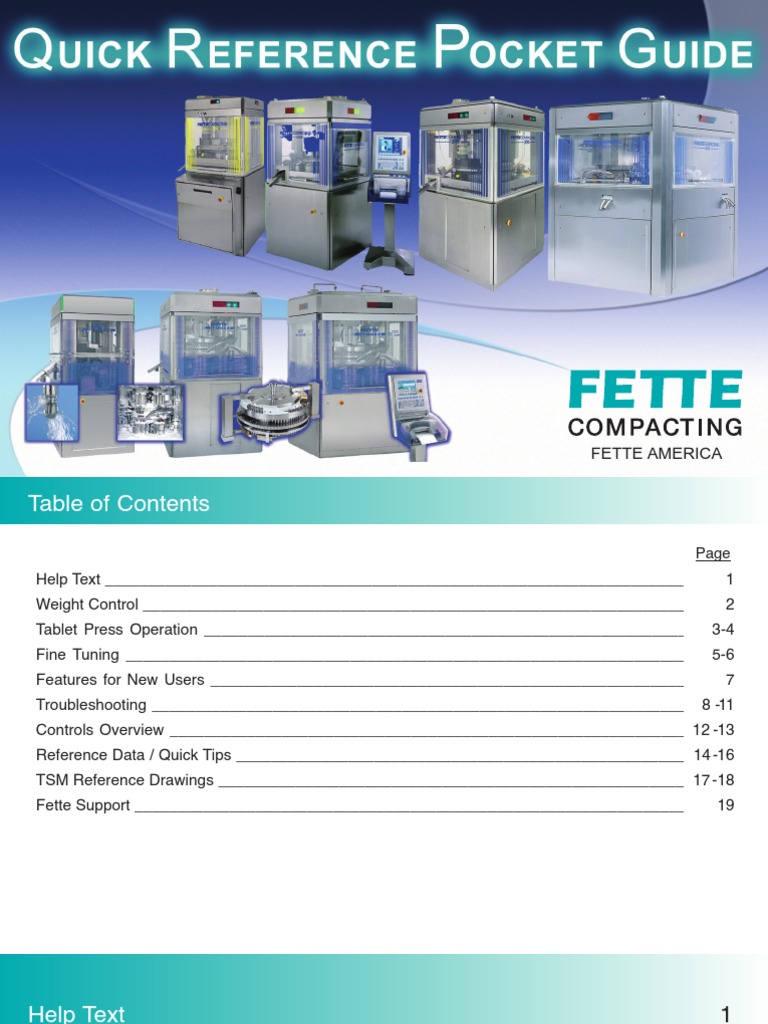 Fette Compression Machine-Pocketguide | PDF | Tablet (Pharmacy ...