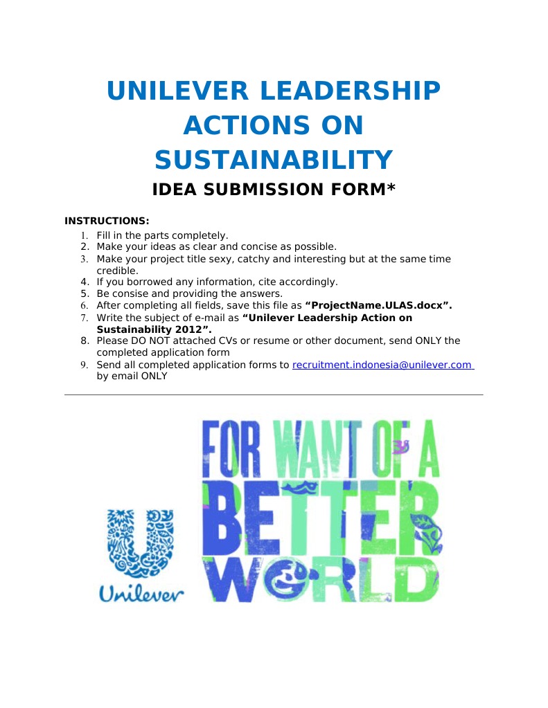 Unilever Sustainability Action Form | PDF | Sustainability | Oxygen