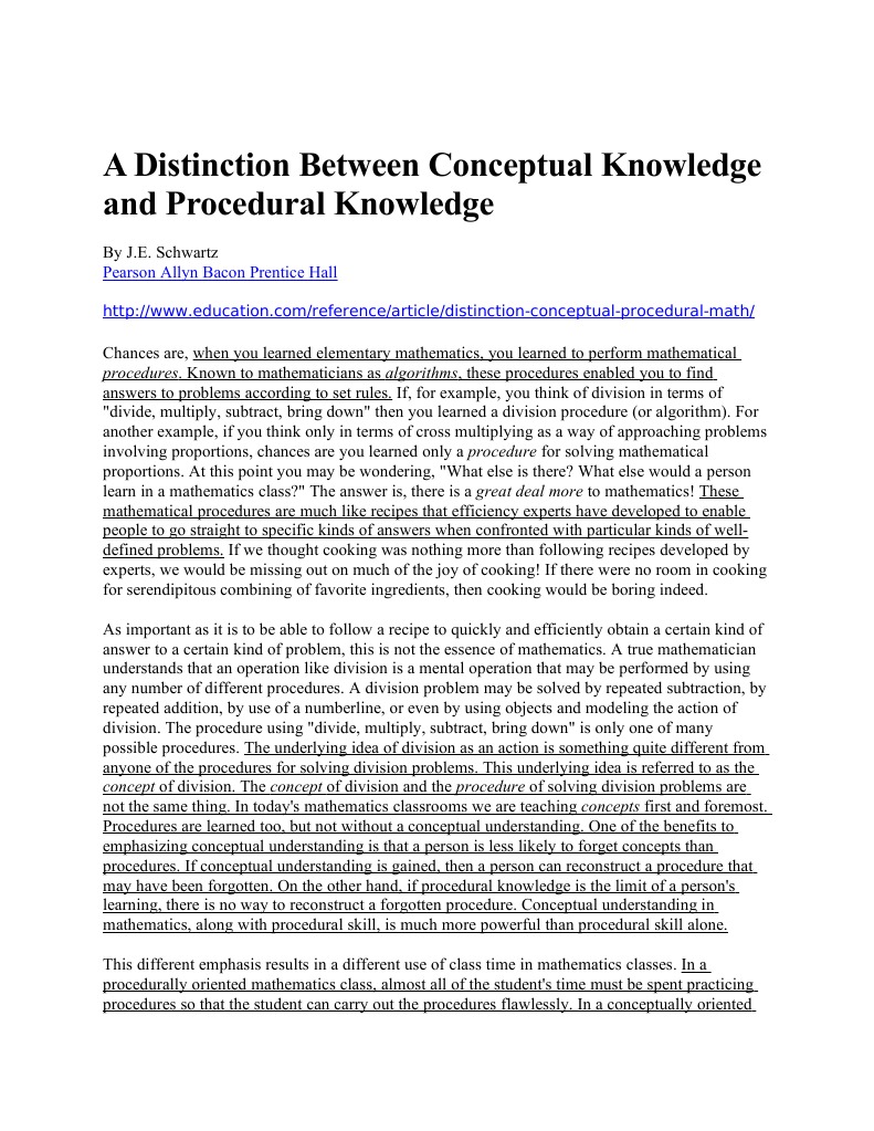 A Distinction Between Conceptual Knowledge and Procedural Knowledge ...