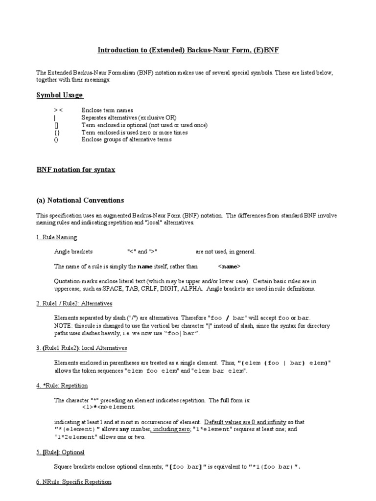 Introduction To (Extended) Backus-Naur Form, (E) BNF | PDF | Bracket ...