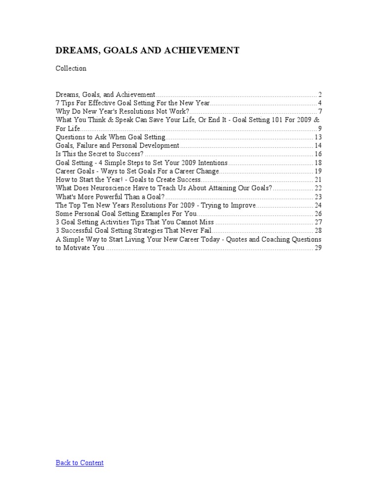 Microsoft Word - Dreams Goals and Achievement | PDF | Goal Setting | Goal