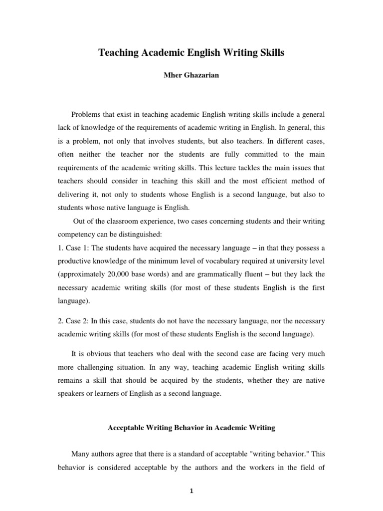Teaching the Fundamental Components of Effective Academic Writing: A ...