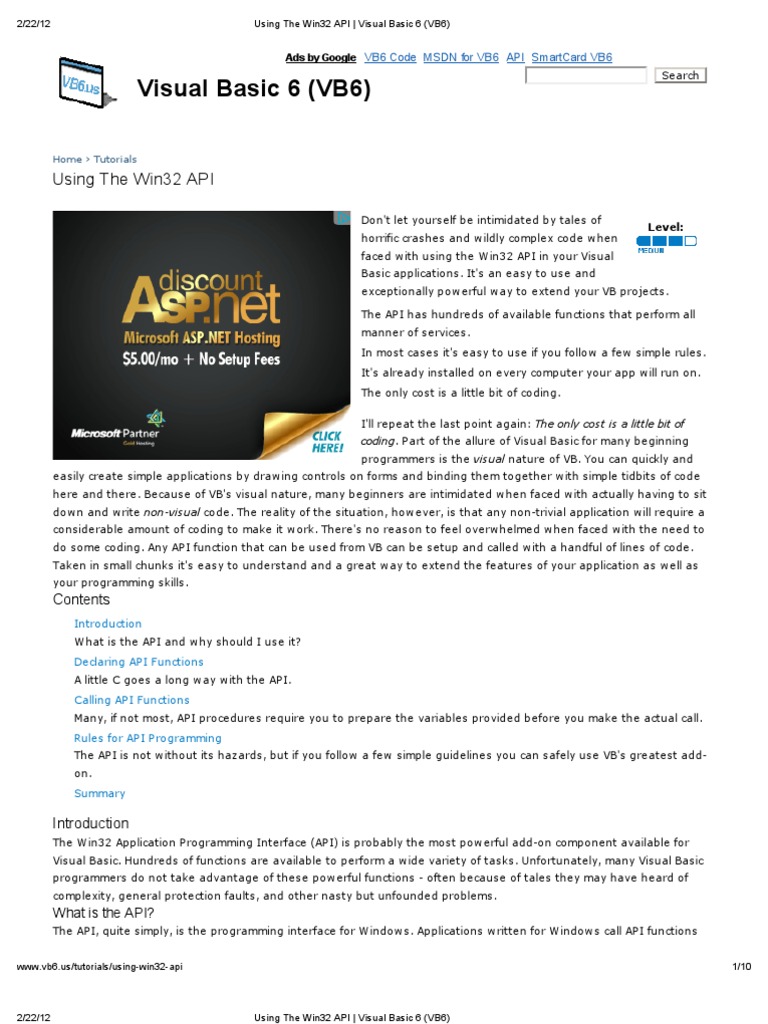 Using The Win32 Api Visual Basic 6 Vb6 Pdf String Computer Science Subroutine 