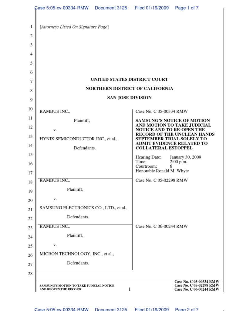 Samsung'S Motion To Take Judicial Notice and Reopen The Record | PDF ...
