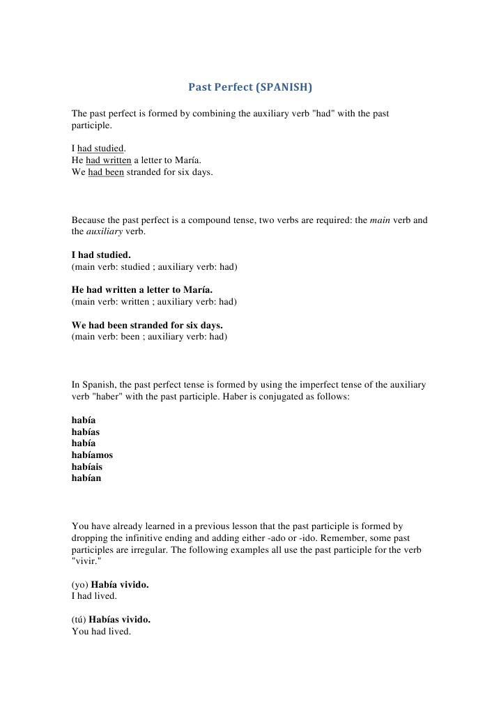 Past Perfect (SPANISH) : I Had Studied | PDF | Perfect (Grammar) | Verb