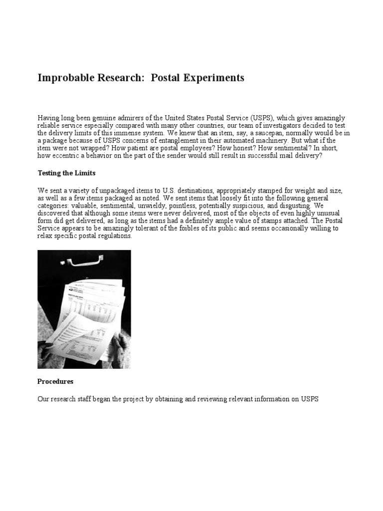 Improbable Research: Postal Experiments | PDF | Mail | United States ...