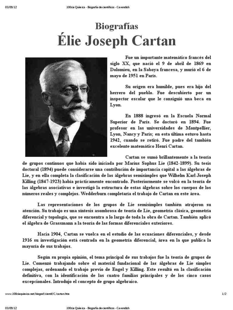Élie Cartan: Pionero en Grupos de Lie | PDF | Forma diferencial ...