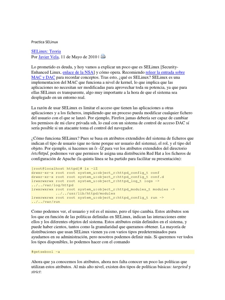 Practica SELinux | PDF | Servidor HTTP Apache | Archivo de computadora