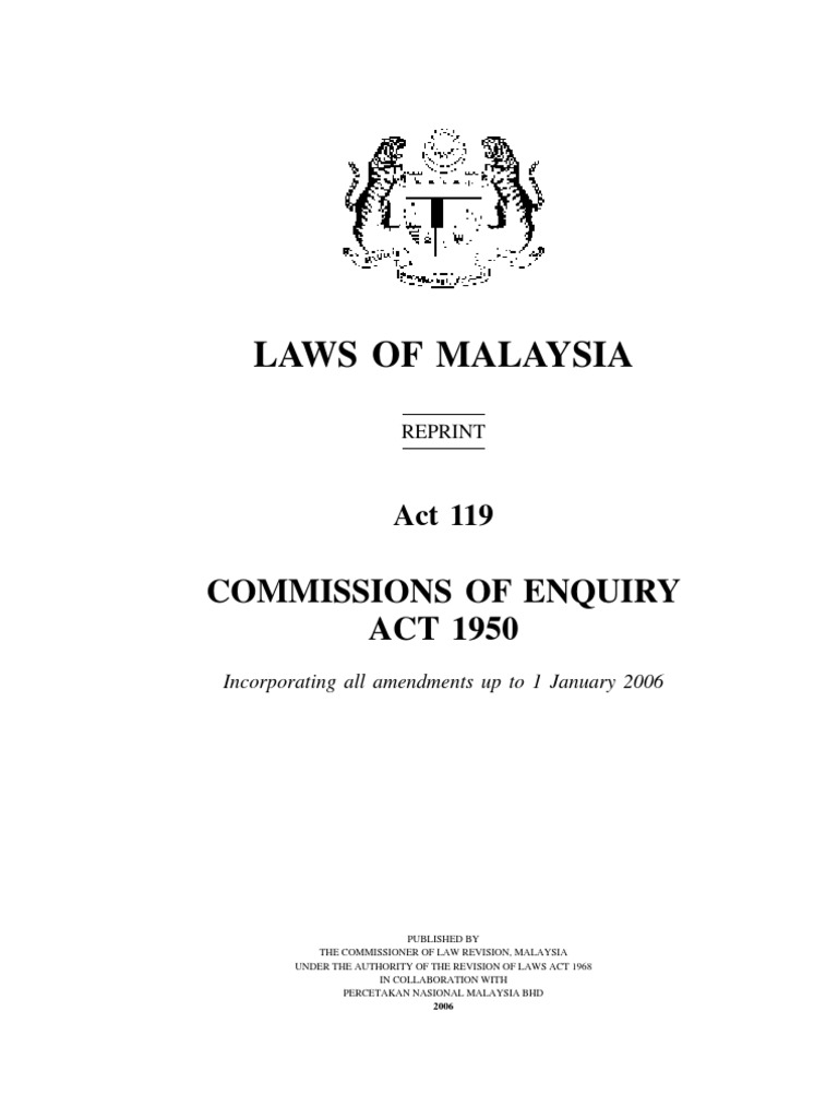 Commissions of Enquiry Act 1950 (Revised 1973) - Act 119 | PDF | Contempt Of Court | Prosecutor