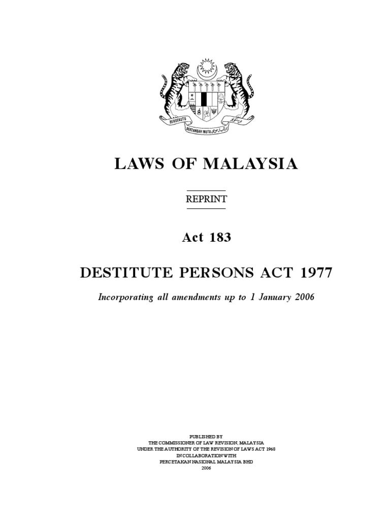 Destitute Persons Act 1977 Reprint | PDF | Public Sphere | Social ...