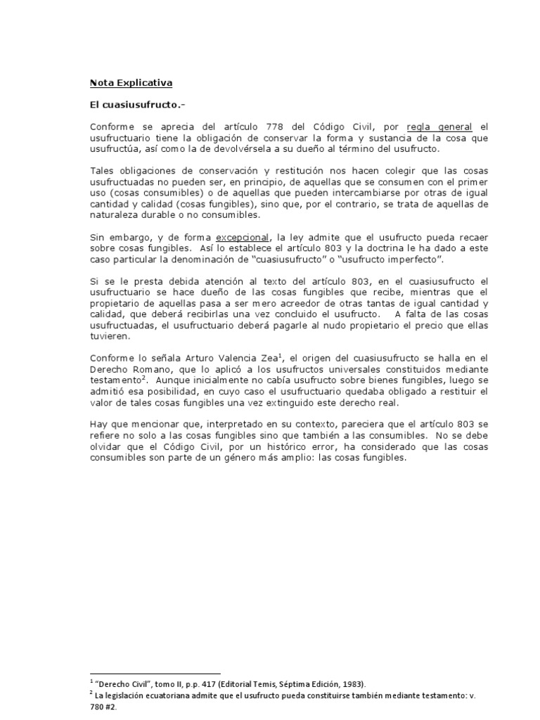 Nota Explicativa: El Cuasiusufructo | PDF