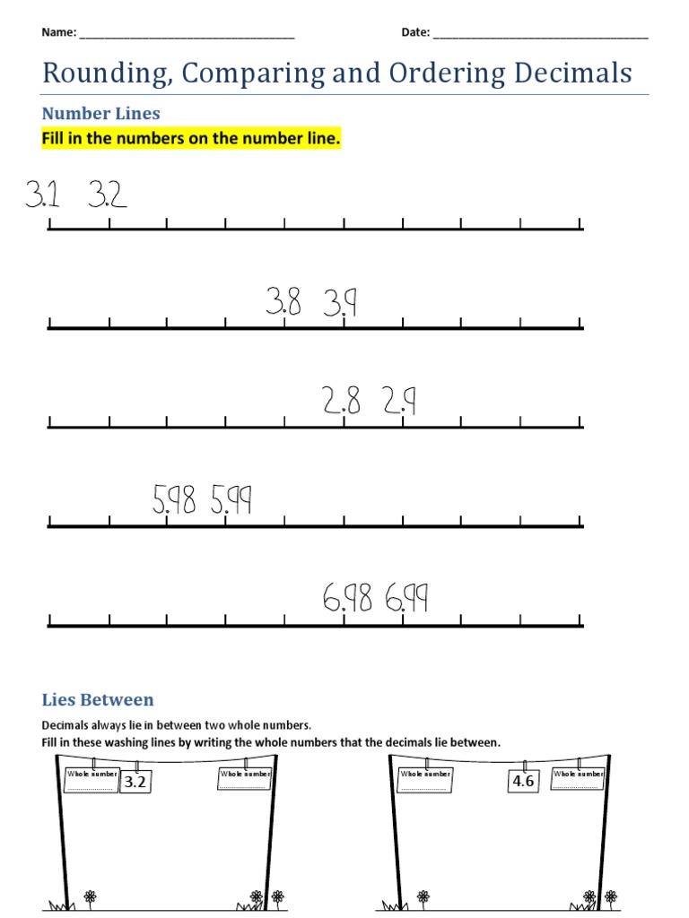 Rounding and Comparing Decimals Worksheet | PDF | Rounding | Teaching ...