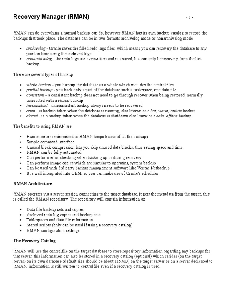 RMAN Cheat SHeet | Backup | Computer File