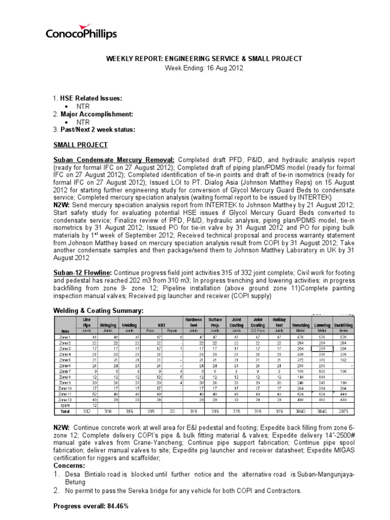 ES SMP Weekly Report WE 2012 08 16 | PDF | General Contractor | Procurement