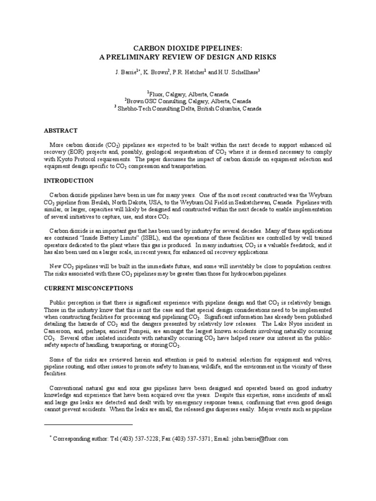 Carbon Dioxide Pipeline-A Preliminary Review of Design and Risks | PDF ...