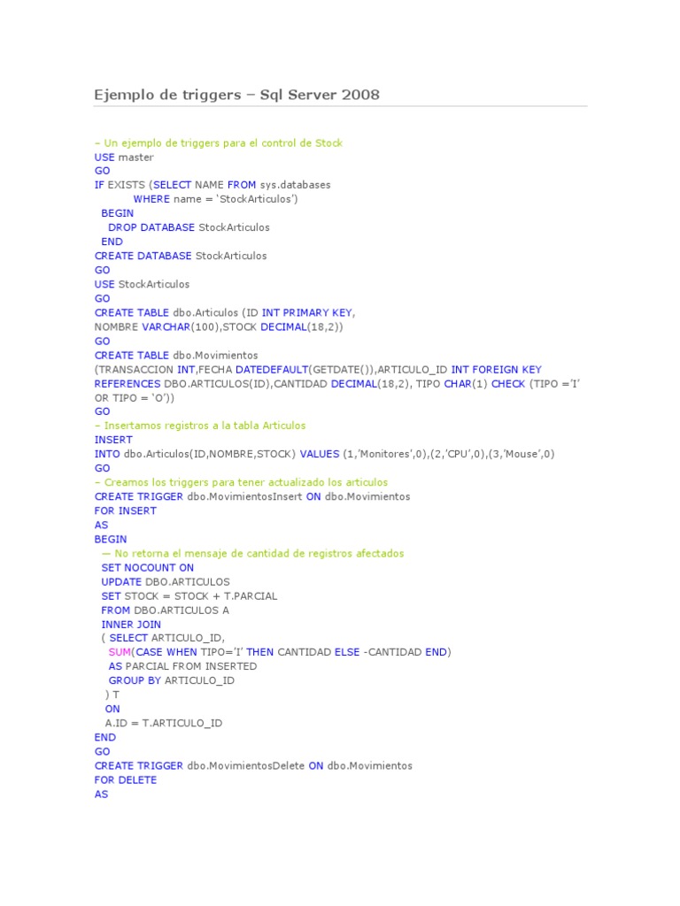 Ejemplo de Triggers | PDF | SQL | Diseño de software