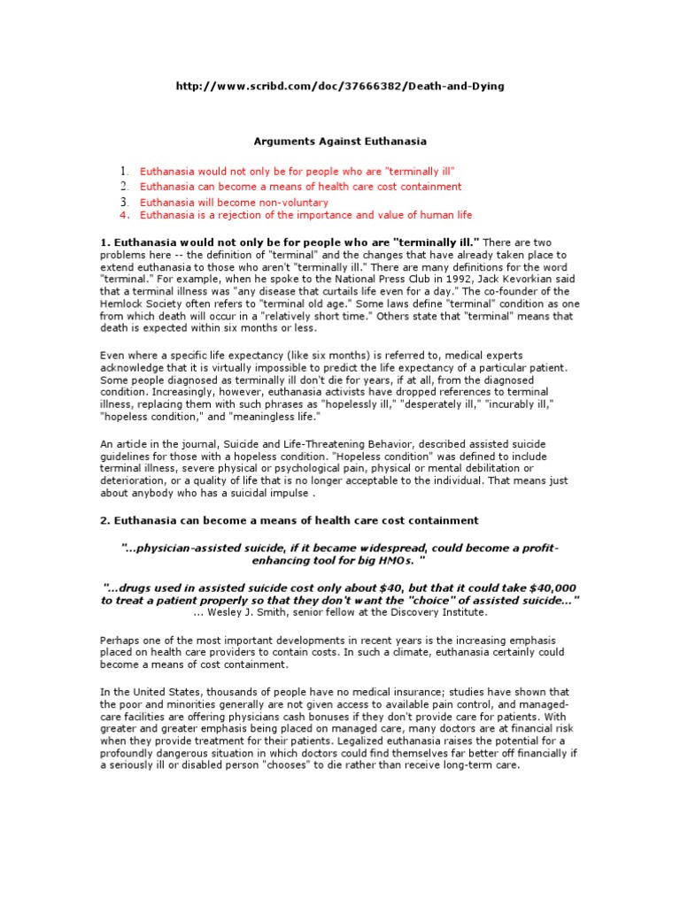 Arguments Against Euthanasia Explained | PDF | Terminal Illness | Nursing
