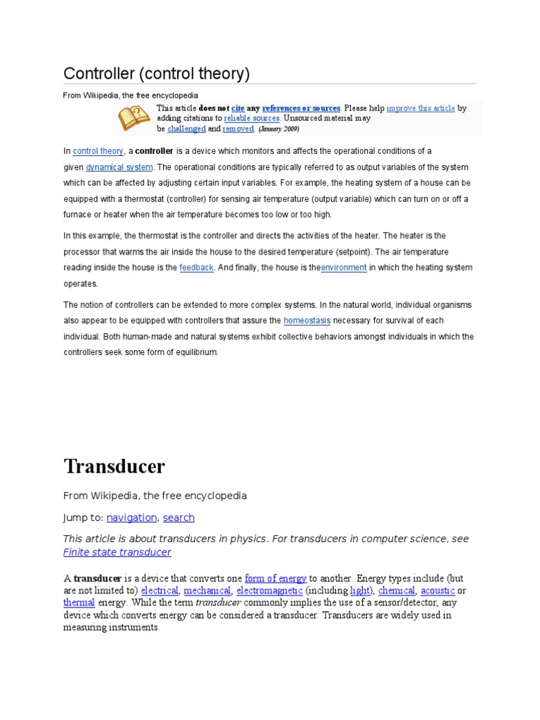 Transducer: Controller (Control Theory) | PDF | Electricity | Equipment