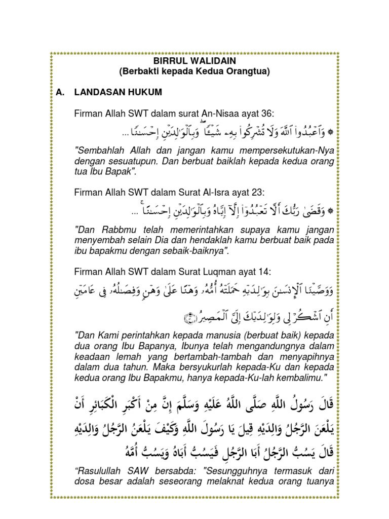 Hadits dan Ayat tentang Birrul Walidain | PDF