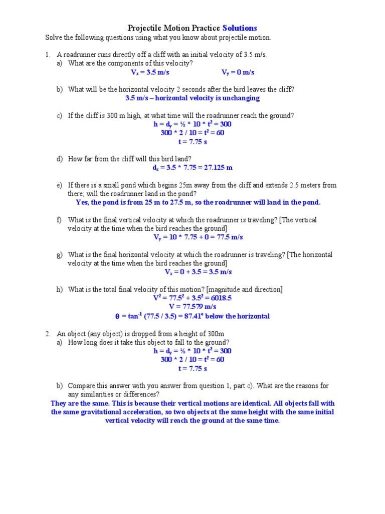 Projectile Motion Practice With Solutions | PDF | Temporal Rates ...