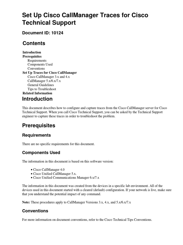 Set Up Cisco Callmanager Traces For Cisco Technical Support: Document ...
