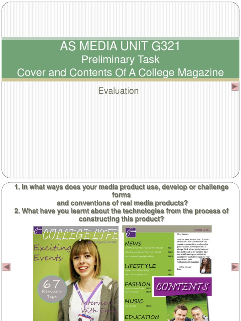 As Media Unit G321: Preliminary Task Cover and Contents of A College Magazine | PDF | Adobe ...