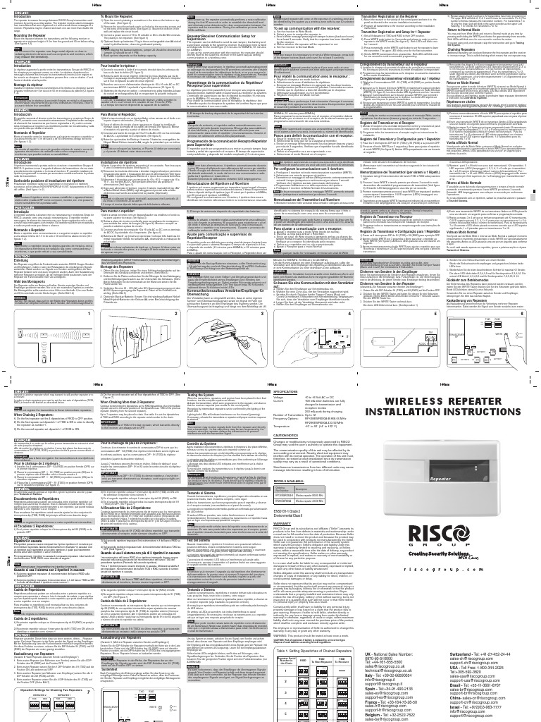 RISCO Wireless Repeater Setup Guide | PDF | Battery (Electricity ...
