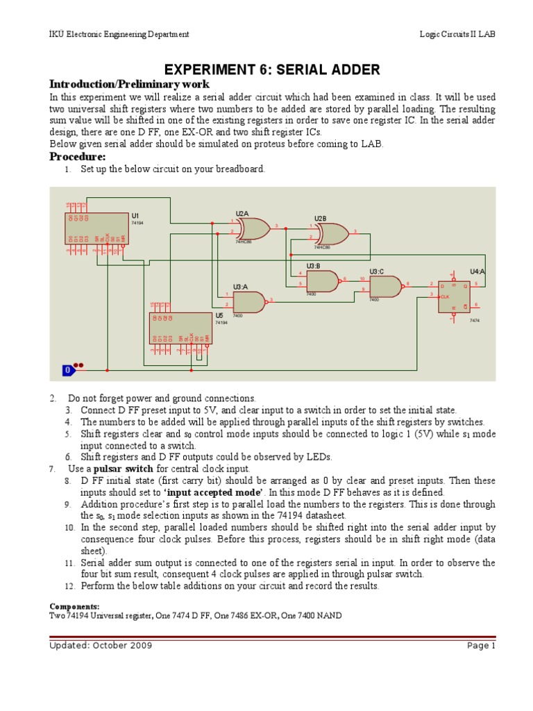 EXP 6 Serial Adder | PDF | Computer Engineering | Electronic Engineering
