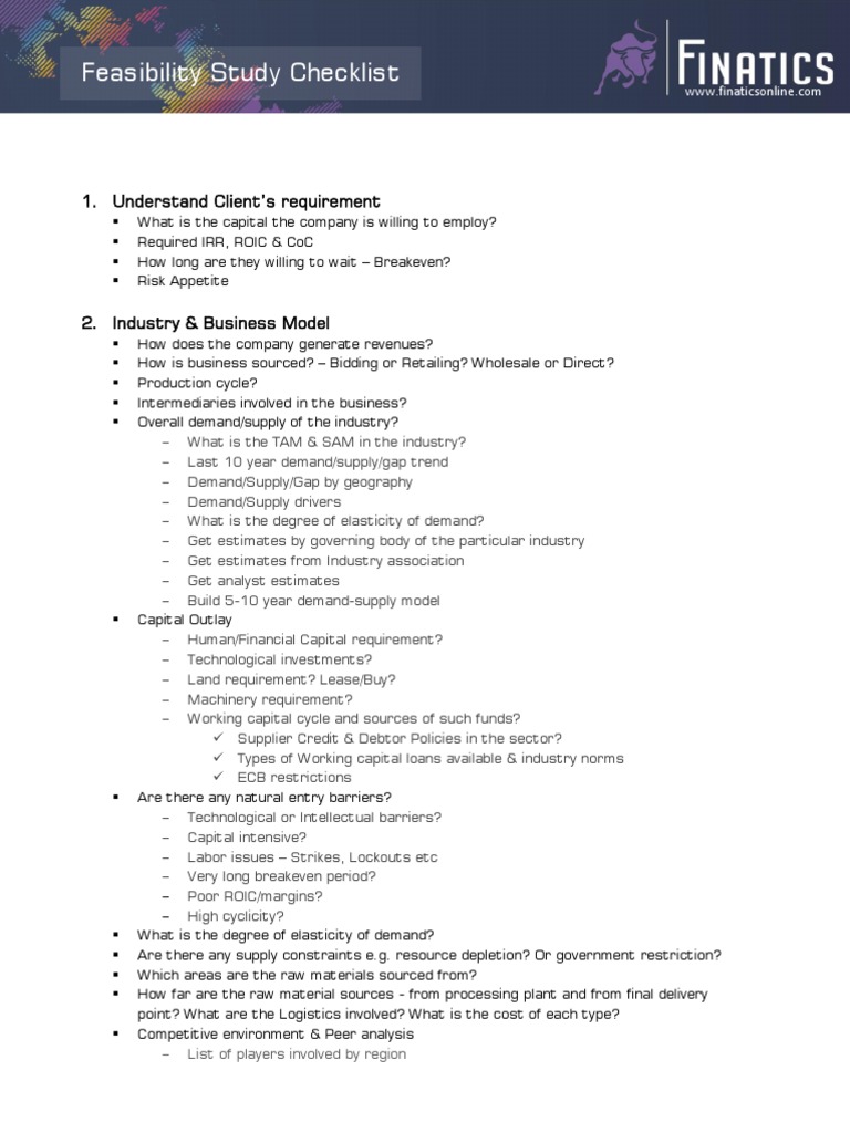 Feasibility Study Checklist | PDF | Demand | Capital (Economics)