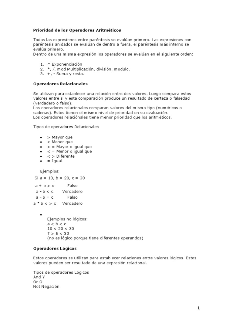 Prioridad de Los Operadores Aritméticos | PDF | Tipo de datos ...